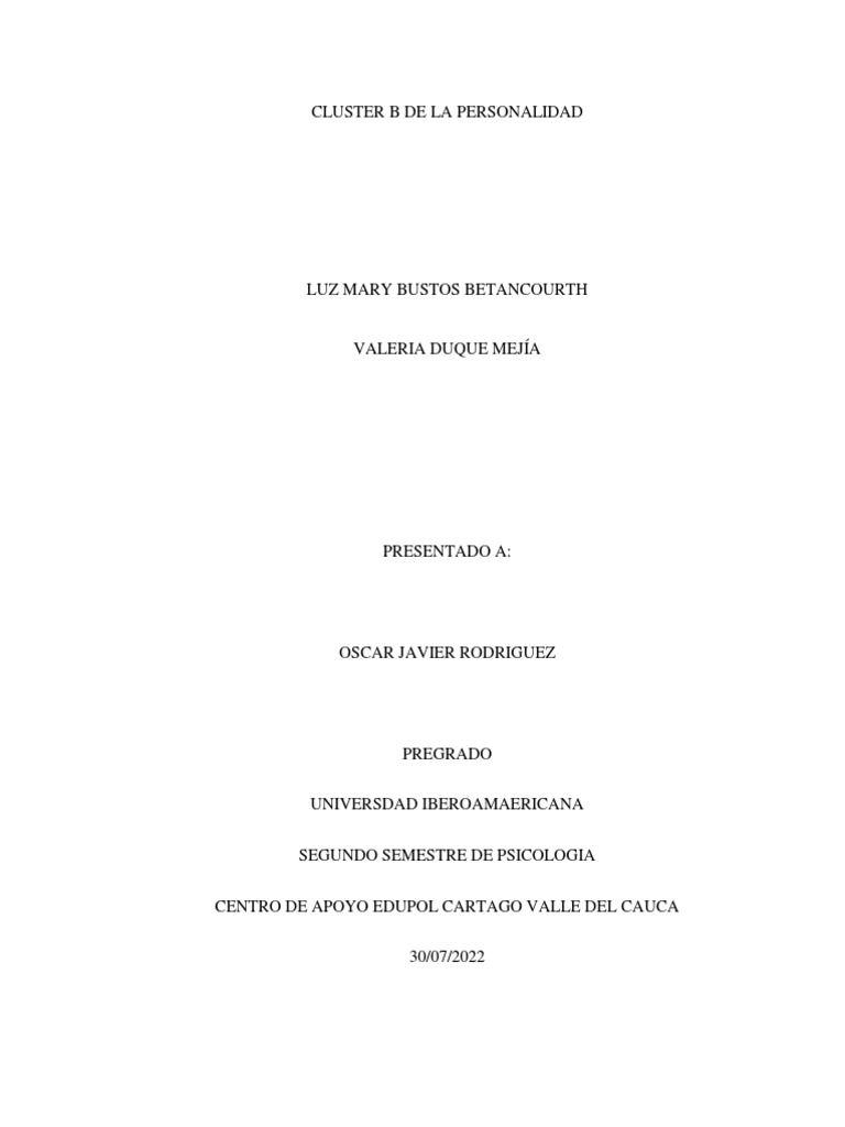 Cluster B de La Personalidad | PDF | Ciencia cognitiva | Ciencias del ...