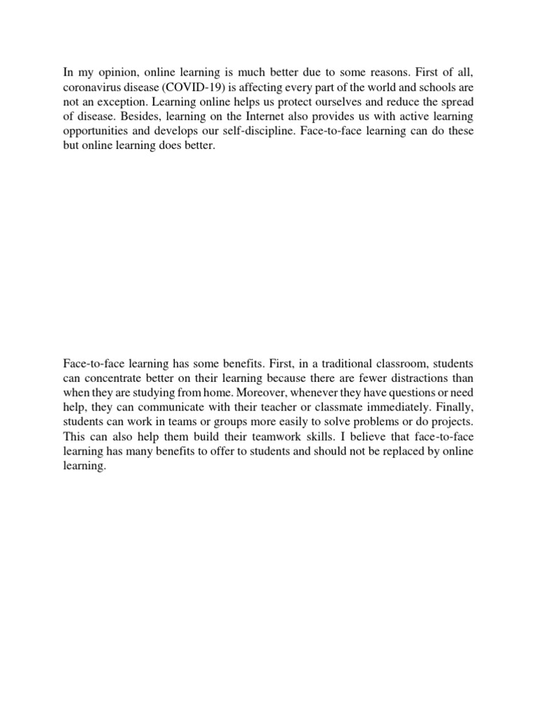 Online Learning vs. Face-To-Face Learning | PDF