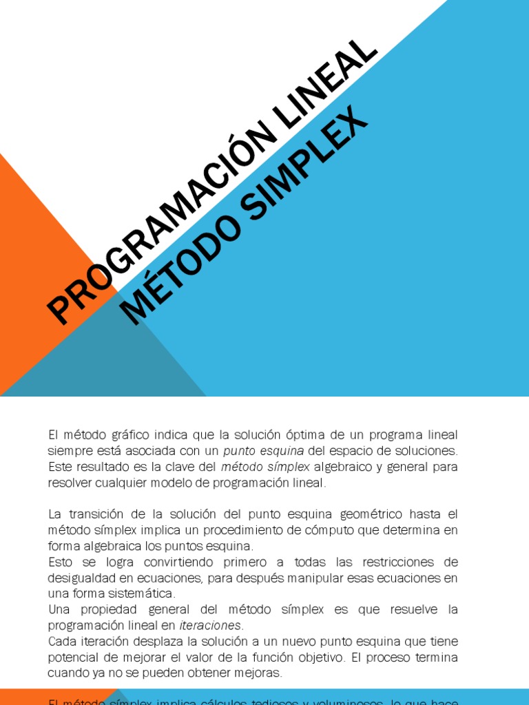 Programación Lineal - Método Simplex | PDF | Programación lineal | Matemáticas