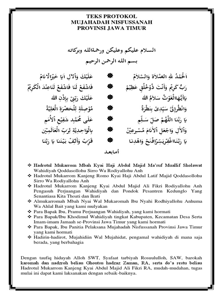 Teks Protokol Mujahadah Nisfussanah Provinsi Jawa Timur | PDF | Agama ...