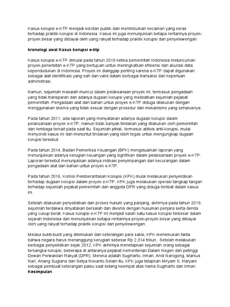 Rangkuman Kasus Korupsi E-Ktp | PDF