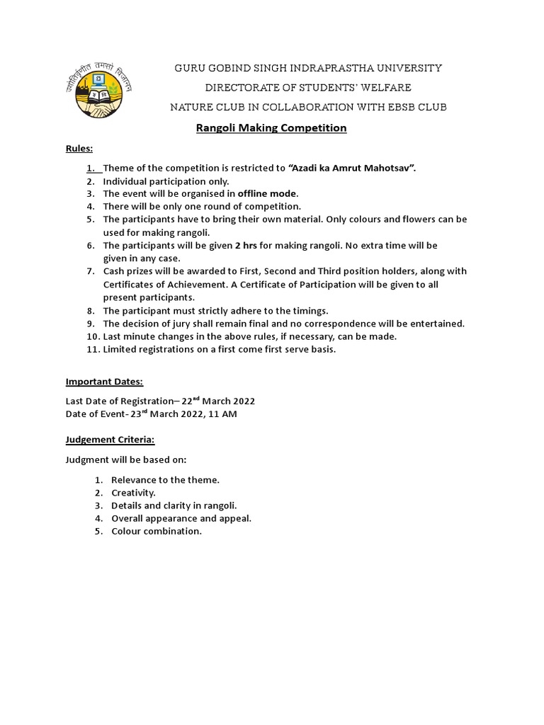 Rangoli Making Competition: Rules | PDF
