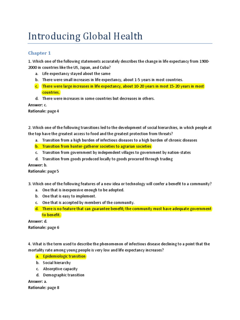 Global Health Questions Bank | PDF | Poverty | Poverty & Homelessness