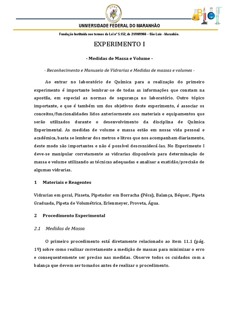Experimento 1 | PDF | Massa | Química