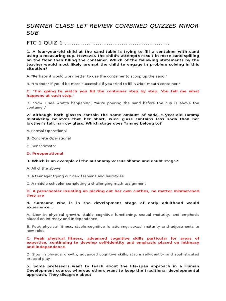 Summer Class Quizzes Review | PDF | Educational Assessment | Learning