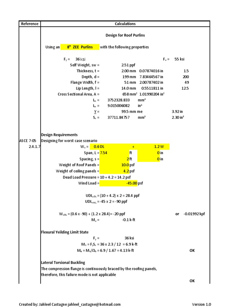 Roof Purlin Design Calculations | PDF | Structural Engineering | Physical Sciences