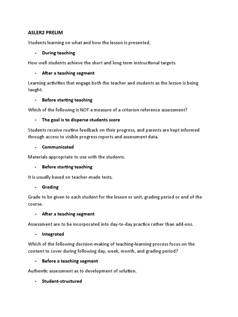 Asler2 Prelim | PDF | Educational Assessment | Learning