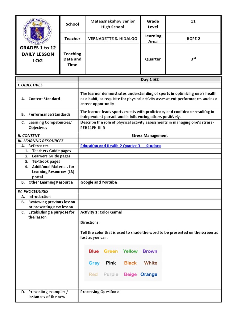 DLL.13 PerDev Quarter-1 Week-6 September-31-2022 | PDF | Learning | Cognition