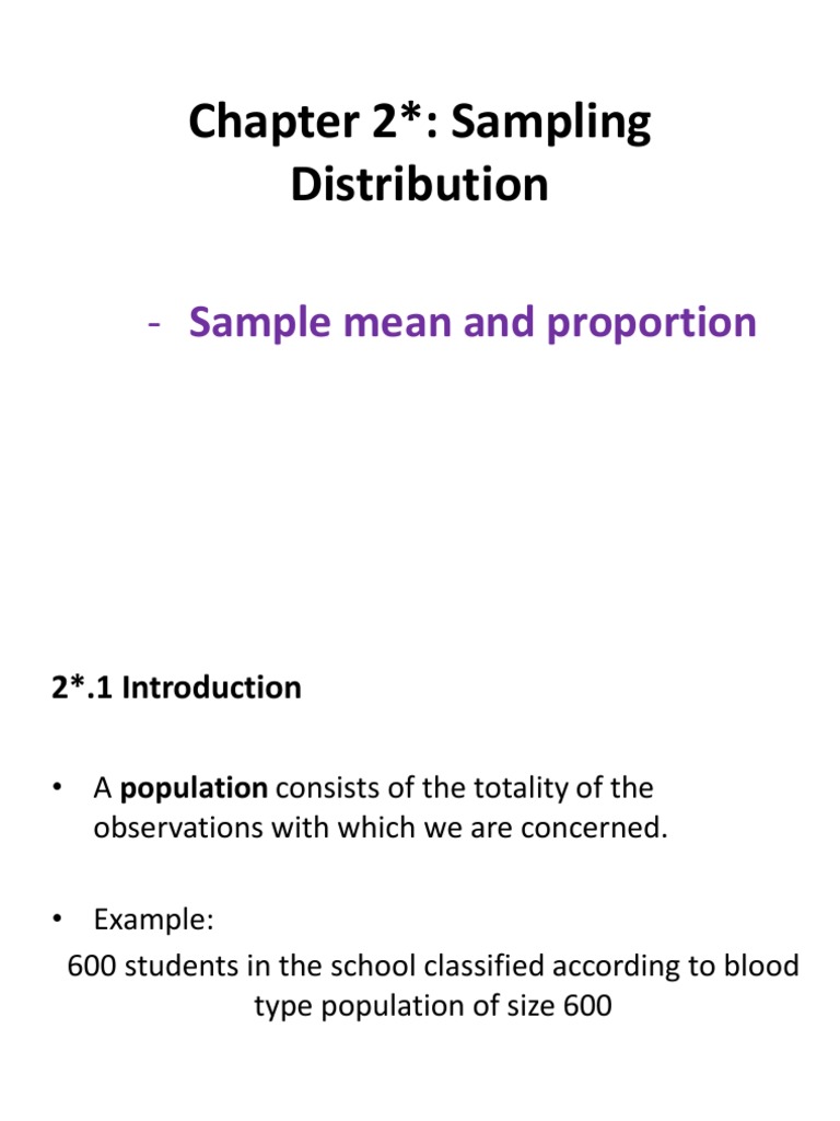 Chapter 2 : Sampling Distribution: - Sample Mean and Proportion | PDF | Sampling (Statistics ...