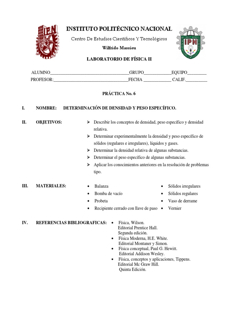 Practica 6 | Descargar gratis PDF | Densidad | Masa