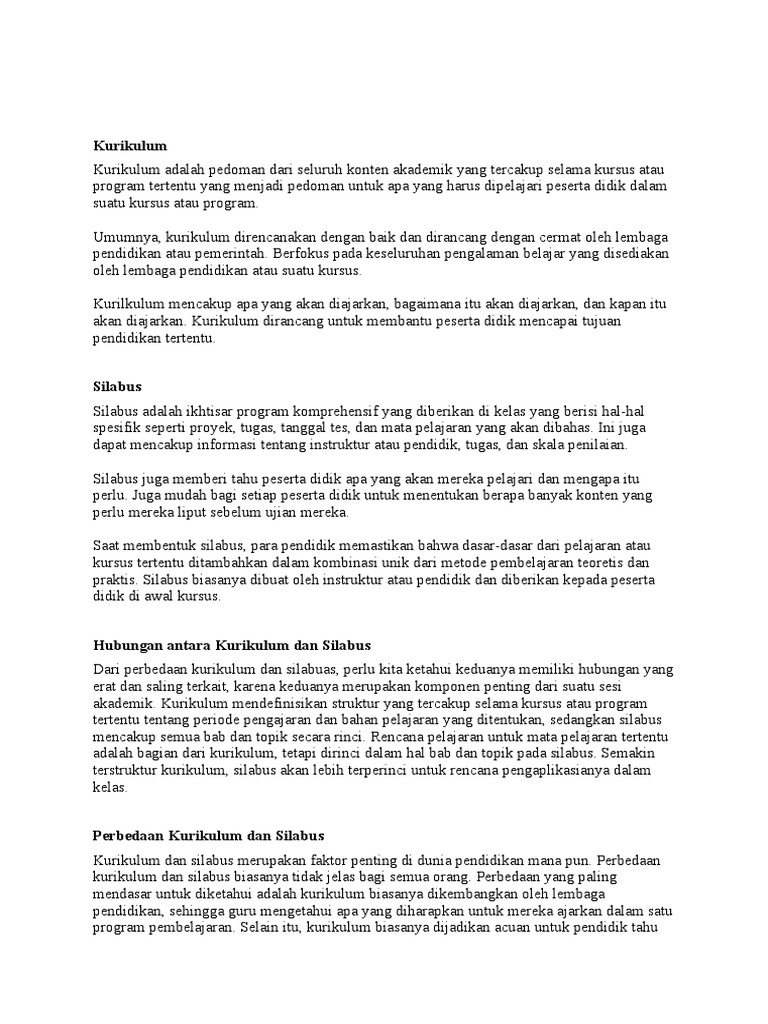 Perbedaan Kurikulum Dan Silabus PMM | PDF