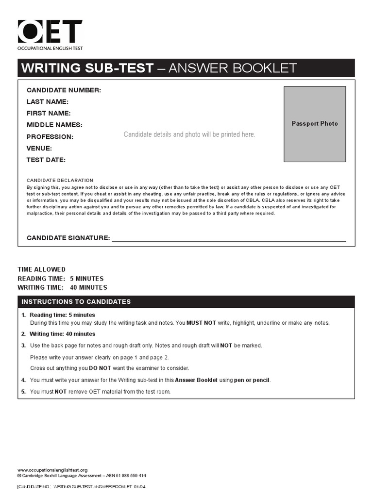 OET Writing Answer Booklet | PDF | Justice | Crime & Violence