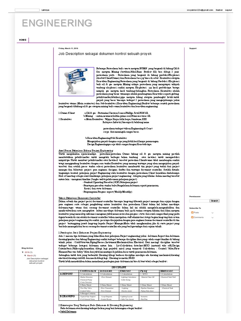ENGINEERING - Job Description Sebagai Dokumen Kontrol Sebuah Proyek | PDF | Seni | Komputer
