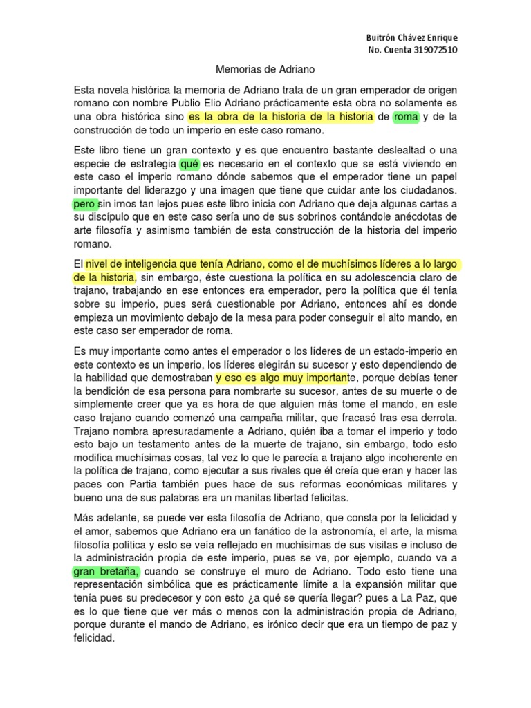 Análisis de "Memorias de Adriano" | PDF | imperio Romano | Amor