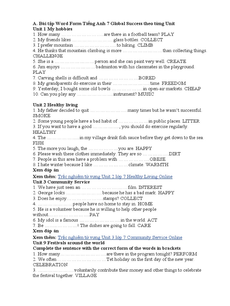 BT Word Form TAnh 7 | PDF