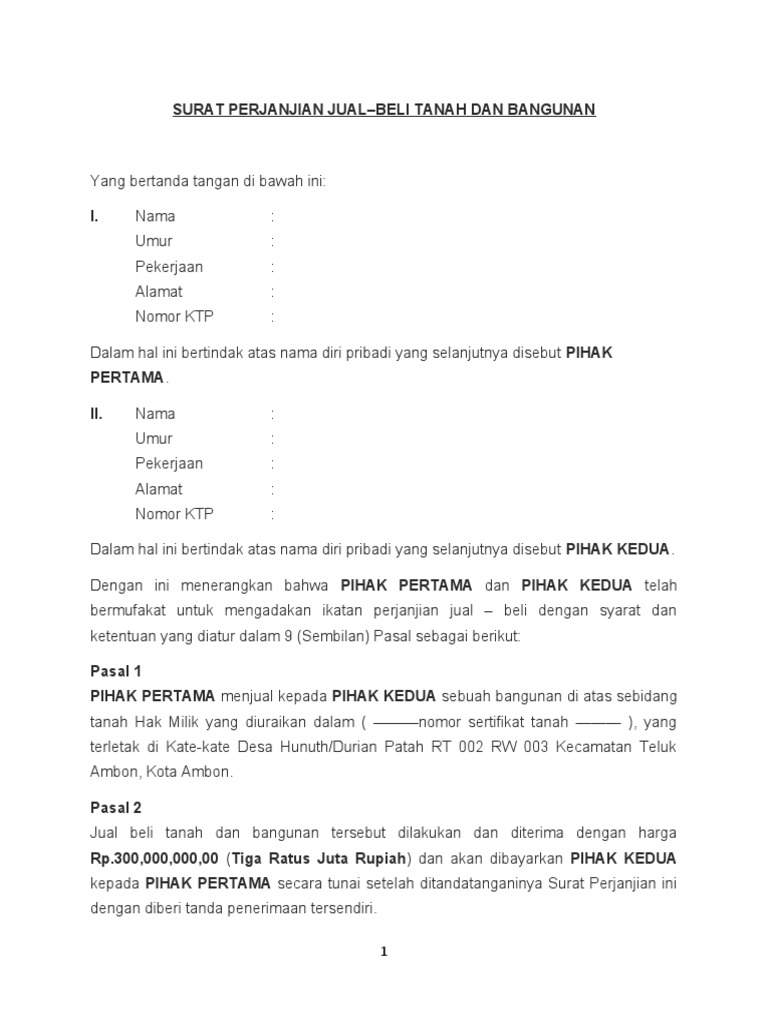 Surat Perjanjian Jual | PDF Surat Perjanjian Jual | PDF