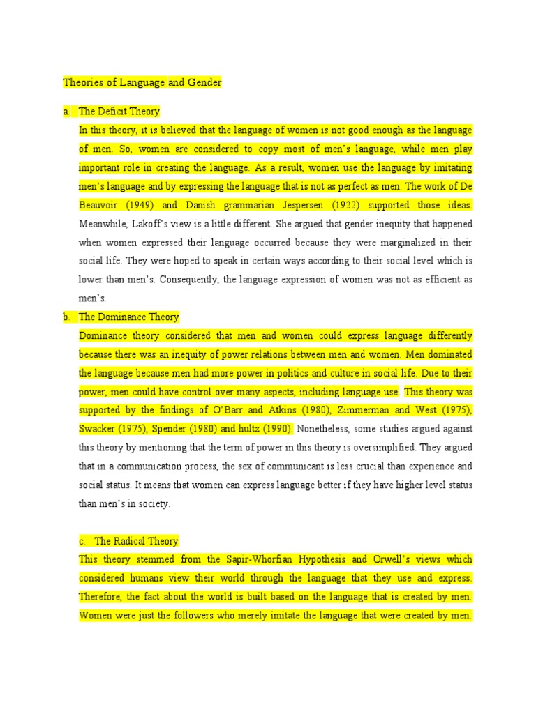 Language and Gender Theories Explained | PDF | Grammatical Gender | Noun