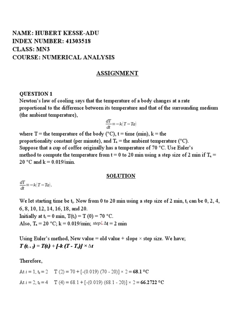 Numerical Analysis: Euler's Method Solutions | PDF | Finite Difference ...