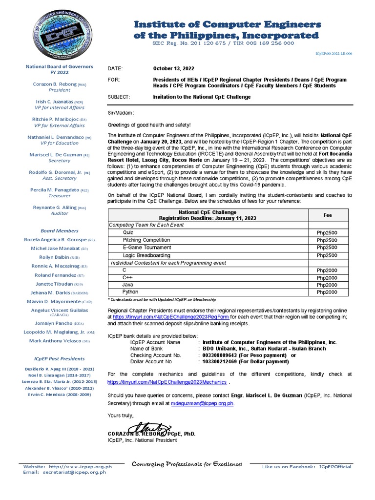 ICpEP National CpE Challenge 2023 Invitation - 2 | PDF | Financial Services | Banking