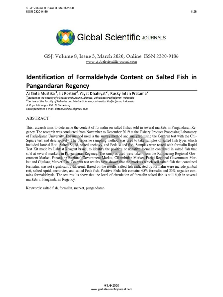 Identification of Formaldehyde Content On Salted Fish in Pangandaran ...