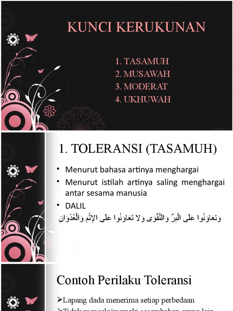 Kunci Kerukunan: 1. Tasamuh 2. Musawah 3. Moderat 4. Ukhuwah | PDF ...