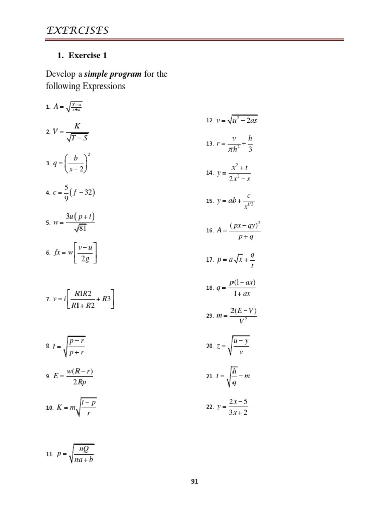 Complete C Exercises Pdf Numbers Function Mathematics 3368