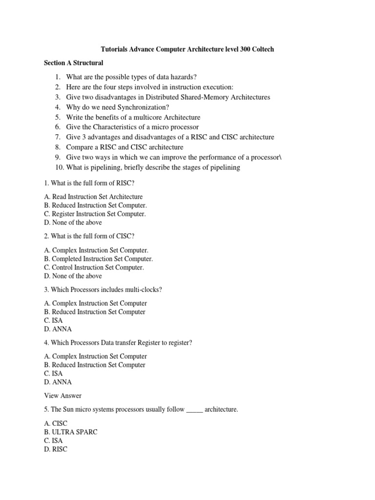 Tutorials Advance Computer Architecture Level 300 Coltech2 - 121547 | PDF | Central Processing ...