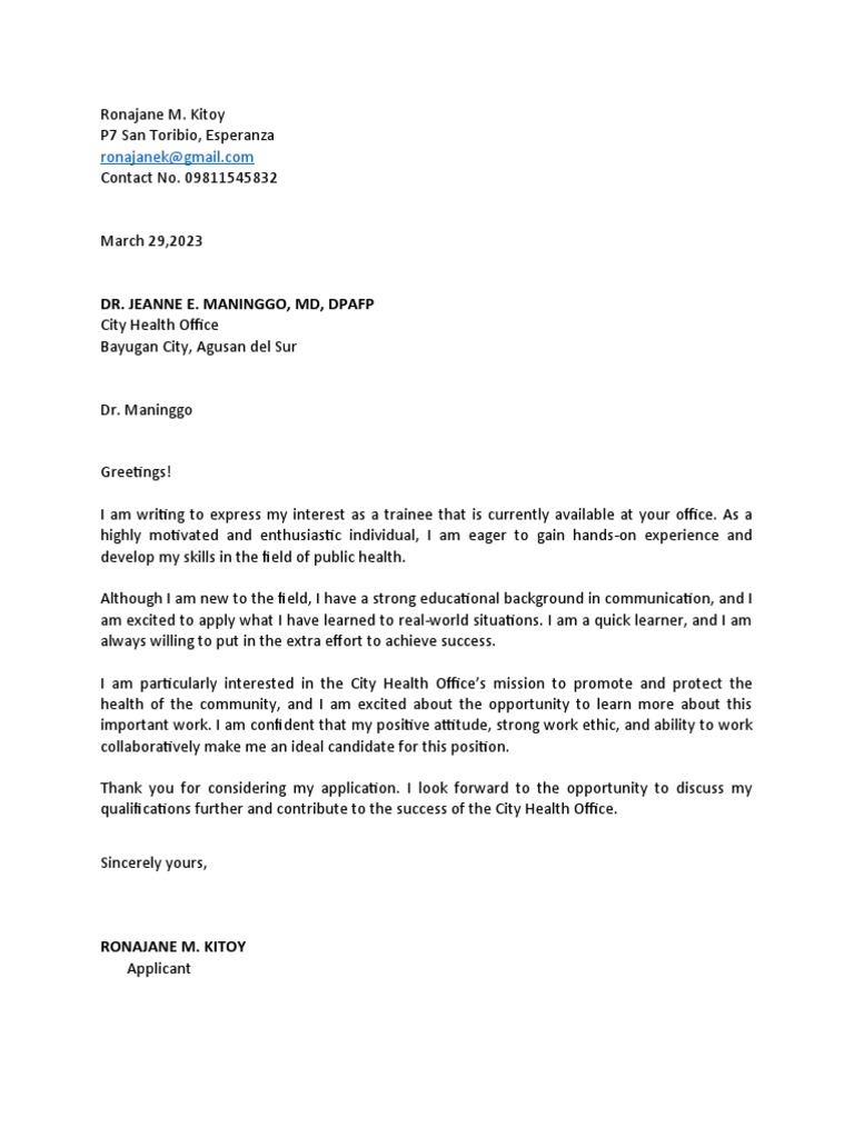 APPLICATION LETTER Sample | PDF