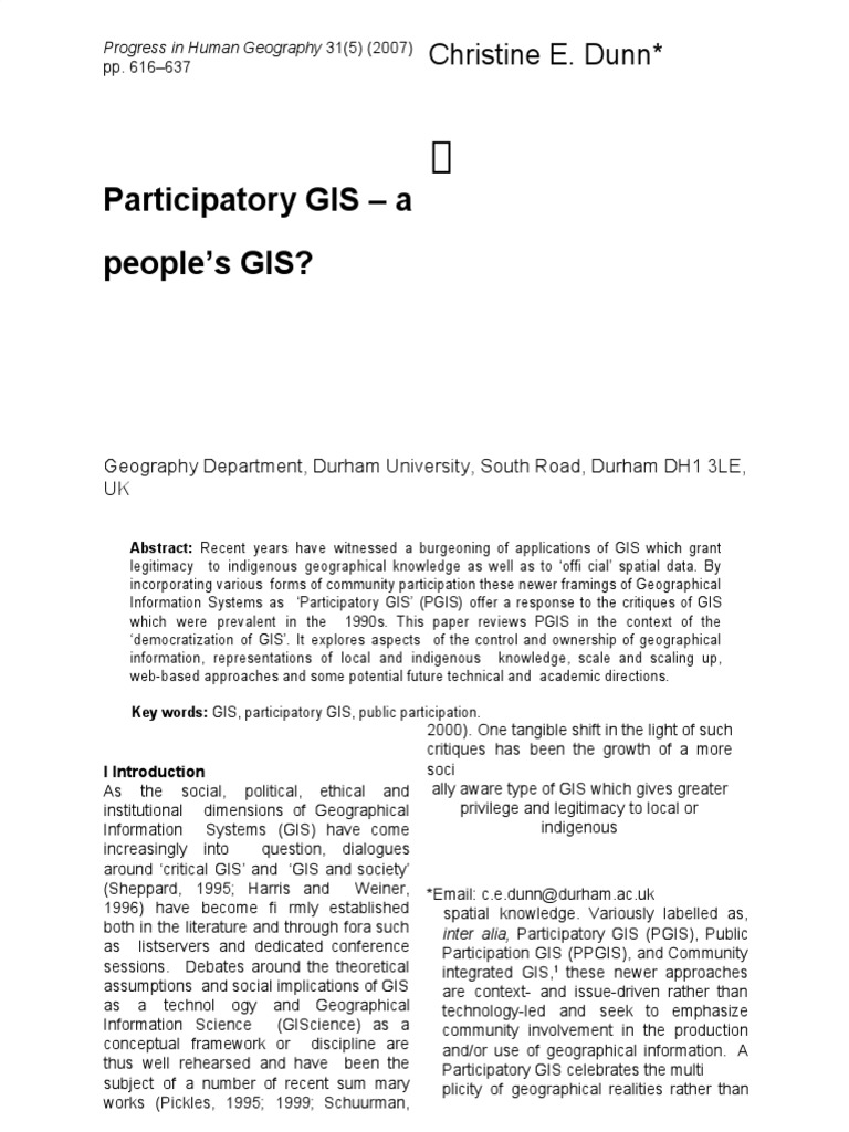 Participatory GIS - A People's GIS?: Christine E. Dunn | PDF ...