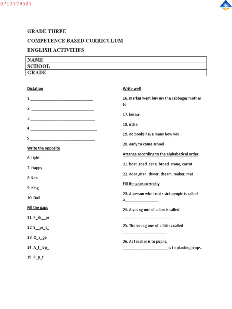 Grade 3 English Activities | PDF