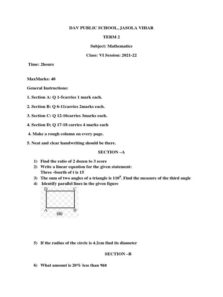 Class6 Term2 Maths 2021-22 | PDF | Rectangle | Circle
