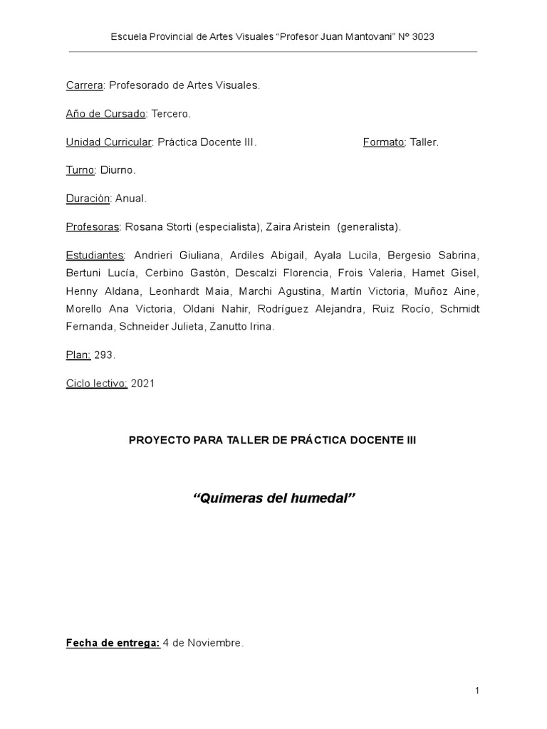 Proyecto Mural - Quimeras Del Humedal - Practica Docente 3 Año 2021 ...