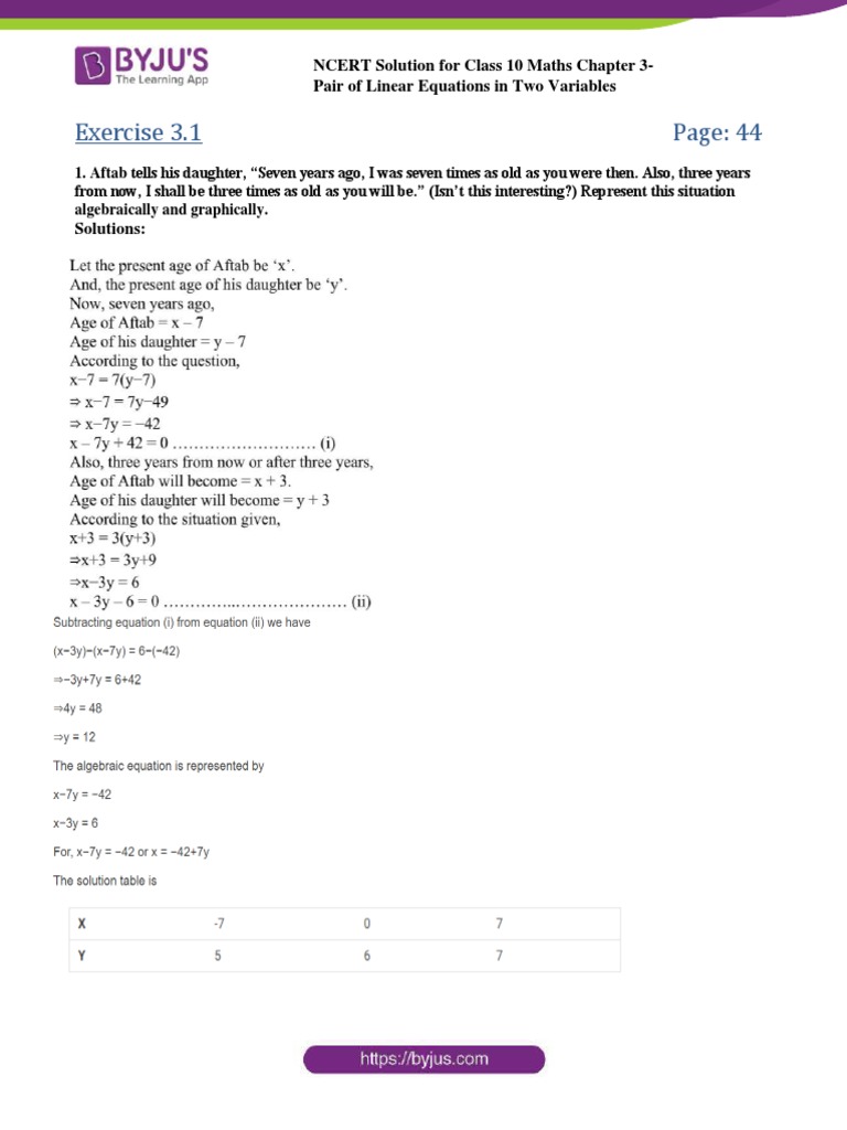 Exercise 3.1: X 7 7 (Y 7) X 7 7y 49 X 7y 42 | PDF | Equations | System ...