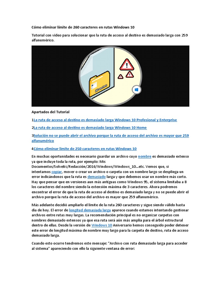 Cómo Eliminar Límite de 260 Caracteres en Rutas Windows 10 | PDF ...