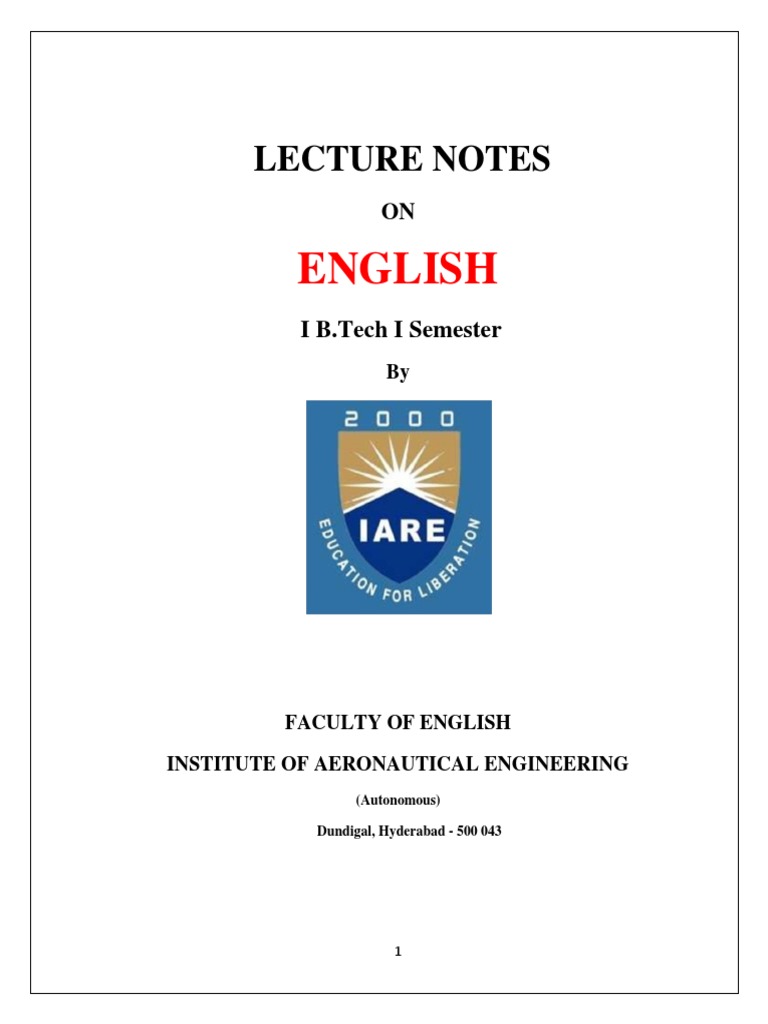 Iare English Lecture Notes Pdf Communication Code