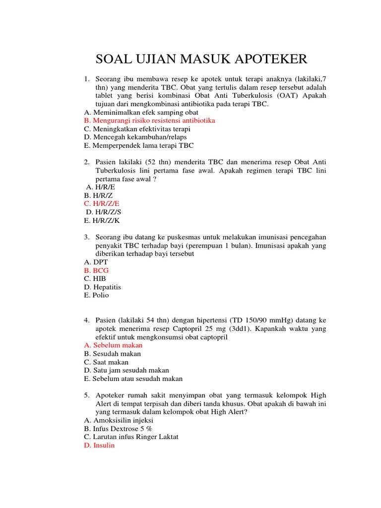 Soal Ujian Masuk Apoteker: B. Mengurangi Risiko Resistensi Antibiotika | PDF | Kesehatan Holistik