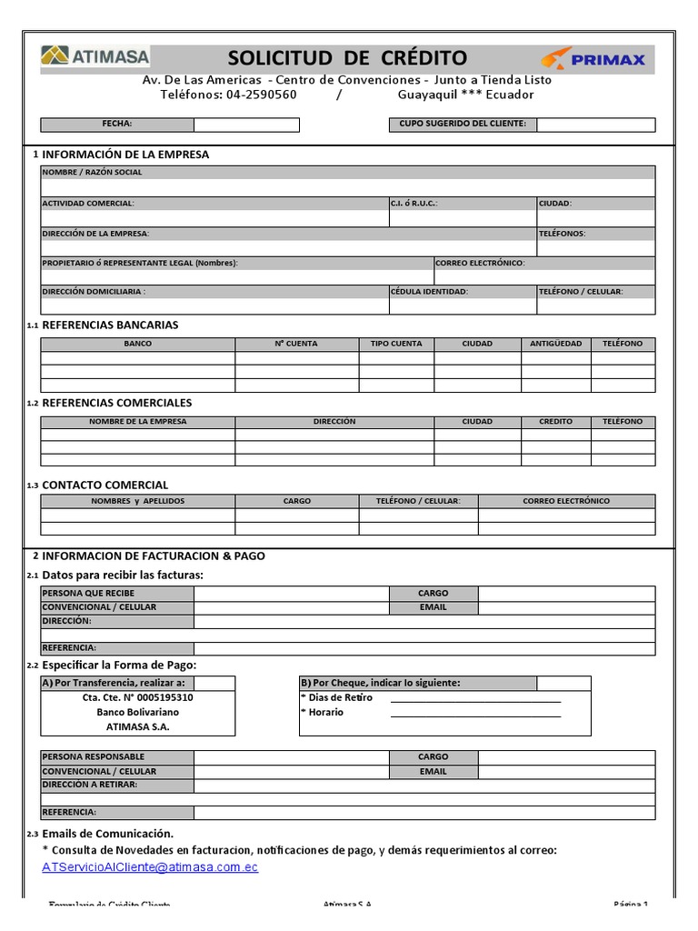Solicitud de Clientes Credito ATIMASA | PDF | Crédito | Finanzas y dinero