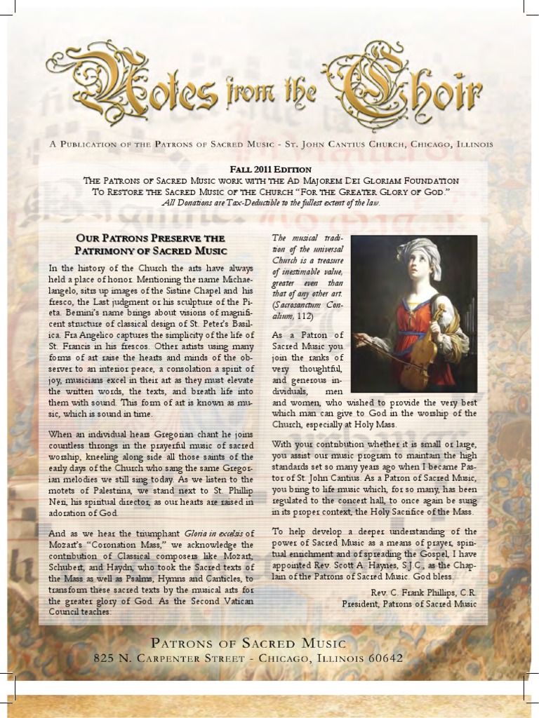 Fall 2011 'Notes From The Choir' - Newsletter For The Patrons of Sacred ...