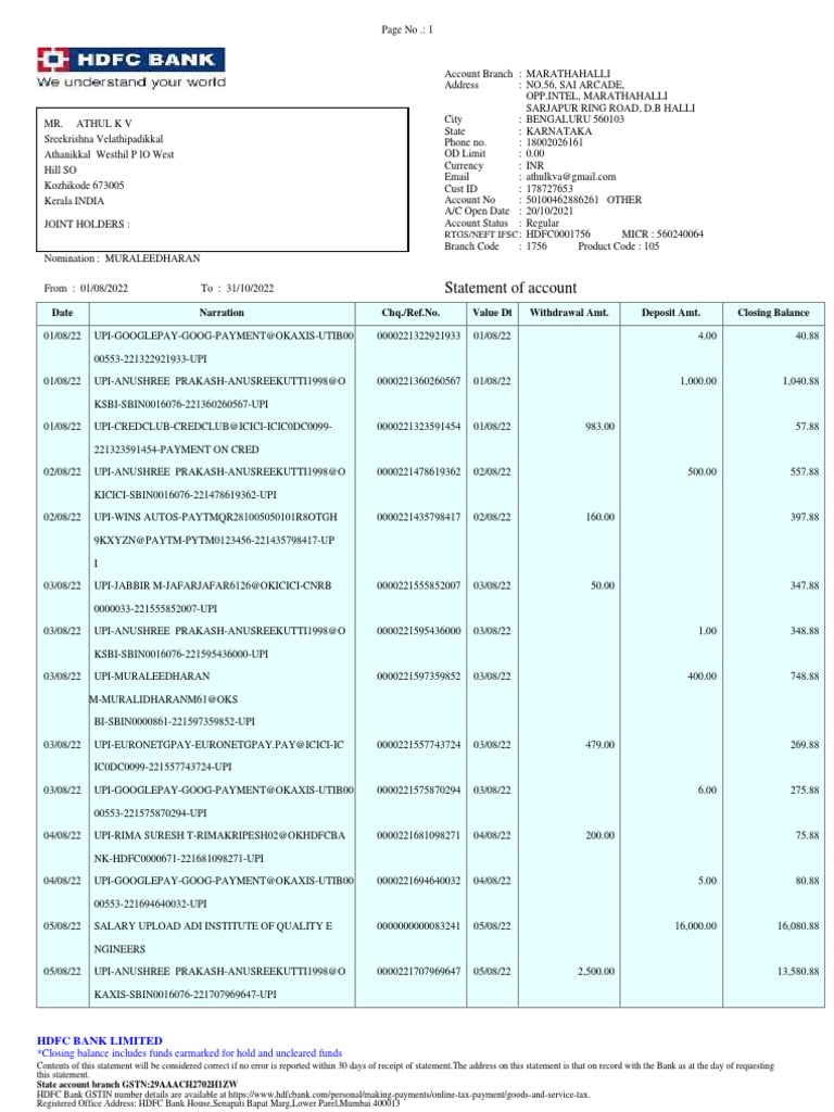 Acct Statement - XX6261 - 29112022 | PDF | Institutional Investors | Banks