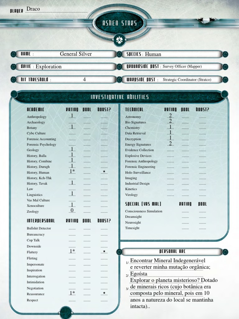 Ashen Stars Character Sheet v1.2 Fillable and Saveable | PDF | Science ...