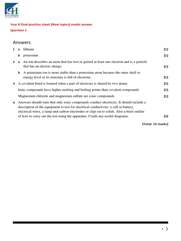 Science Checkpoint Revision Sheet Year 8 | PDF | Atoms | Ionic Bonding