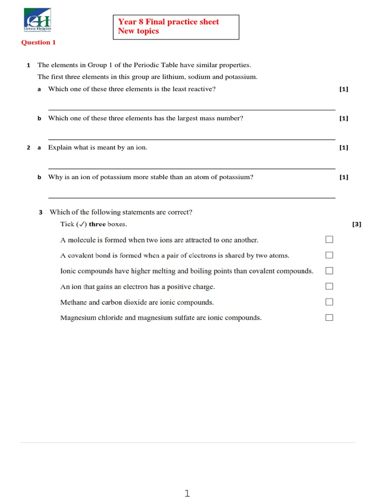Science Checkpoint Revision Y8 | PDF | Chemical Reactions | Atoms