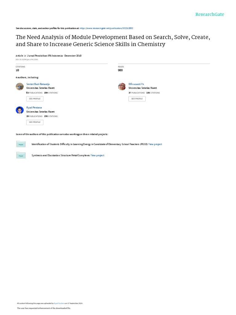 The Need Analysis of Module Development Based On Search, Solve, Create, and Share To Increase ...