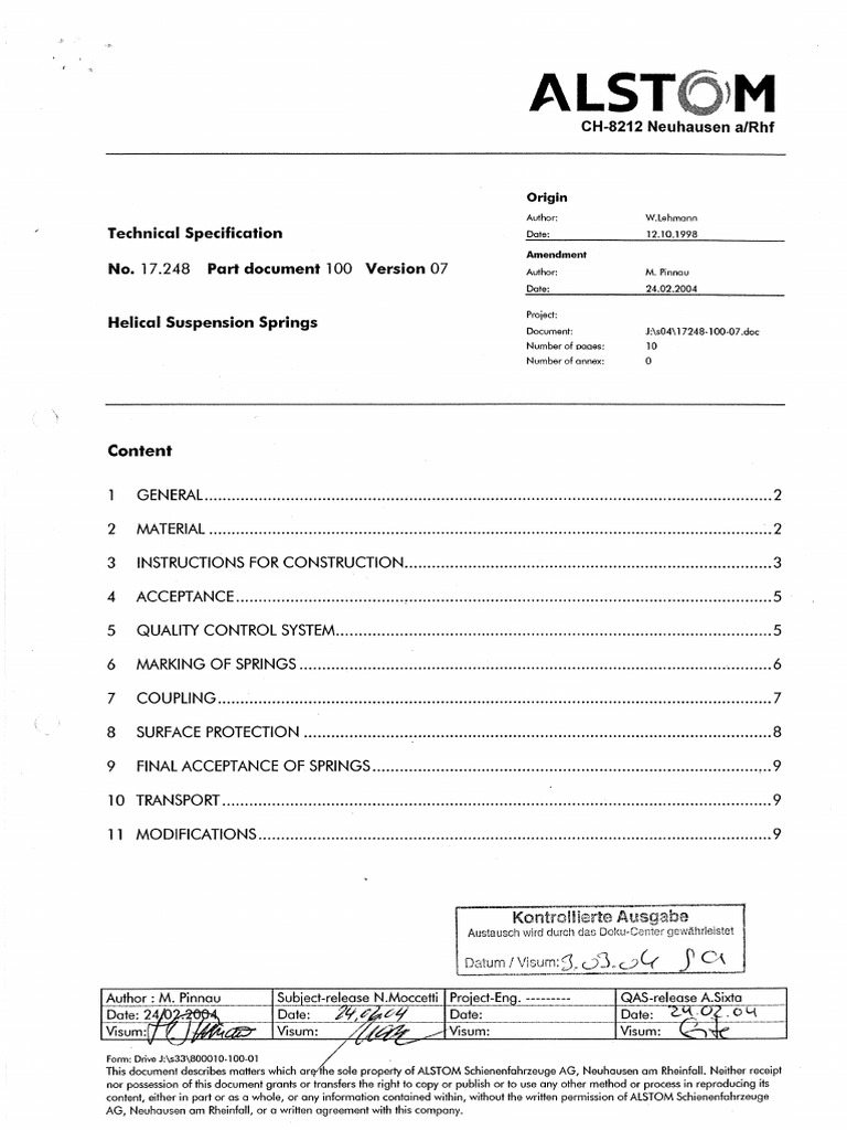 ALSTOM Version07 Spring Spec | PDF