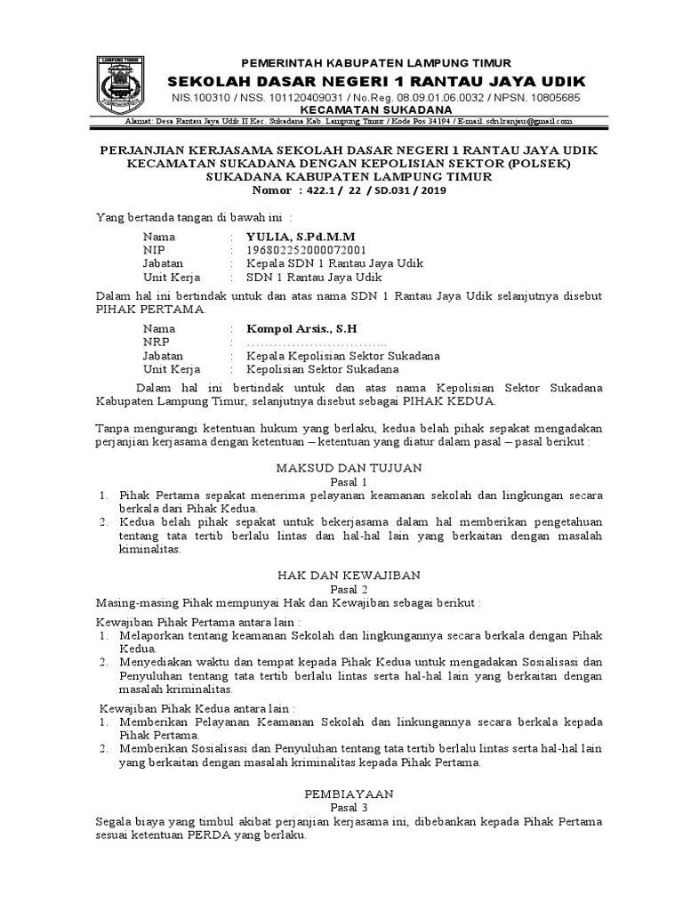 Mou SD Dan POLSEK | PDF