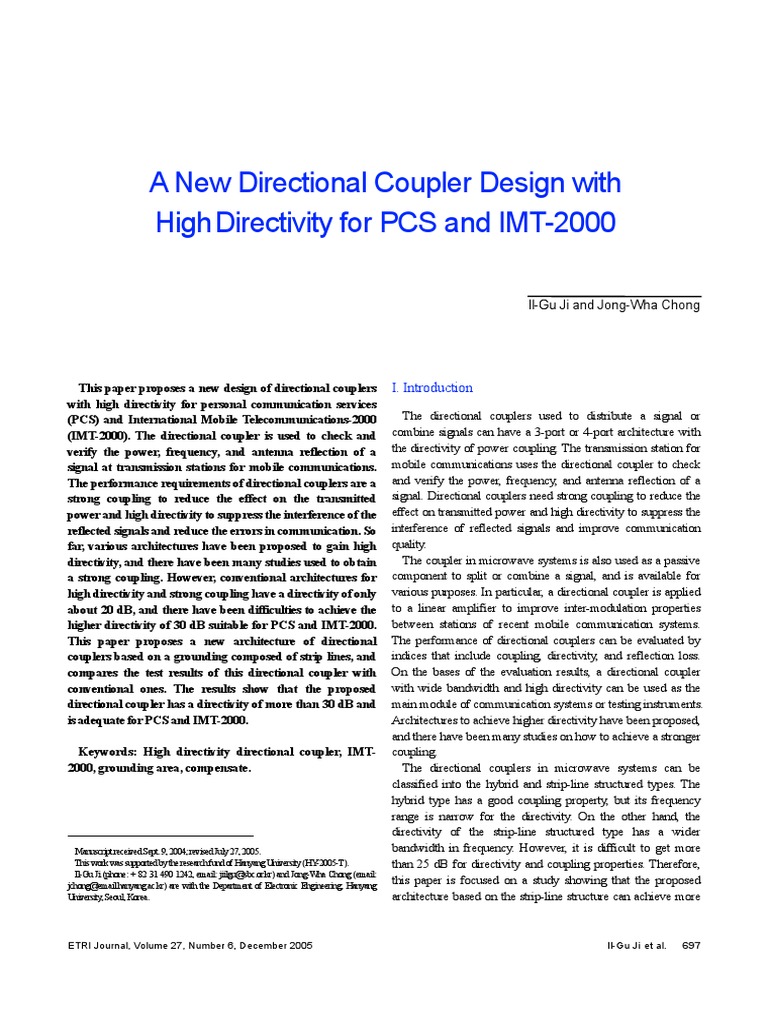 A New Directional Coupler Design With High Directivity For PCS and IMT ...