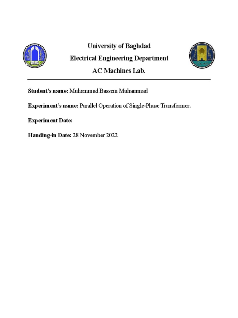 University of Baghdad Electrical Engineering Department AC Machines Lab | PDF | Transformer ...