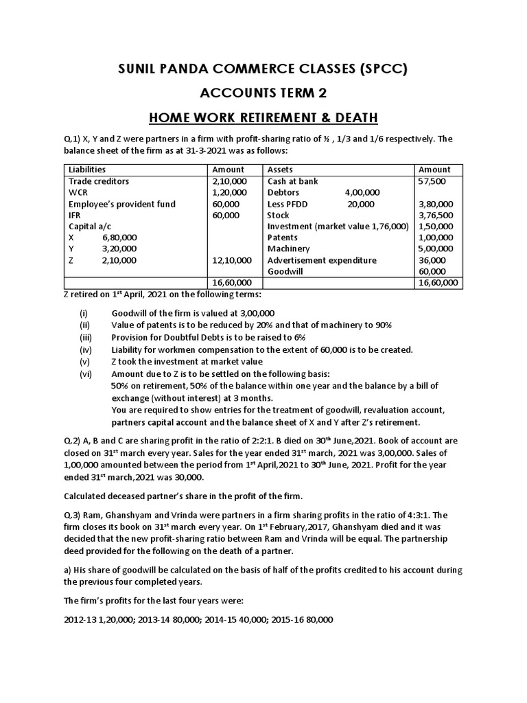 Sunil Panda Commerce Classes (SPCC) Accounts Term 2 Home Work ...
