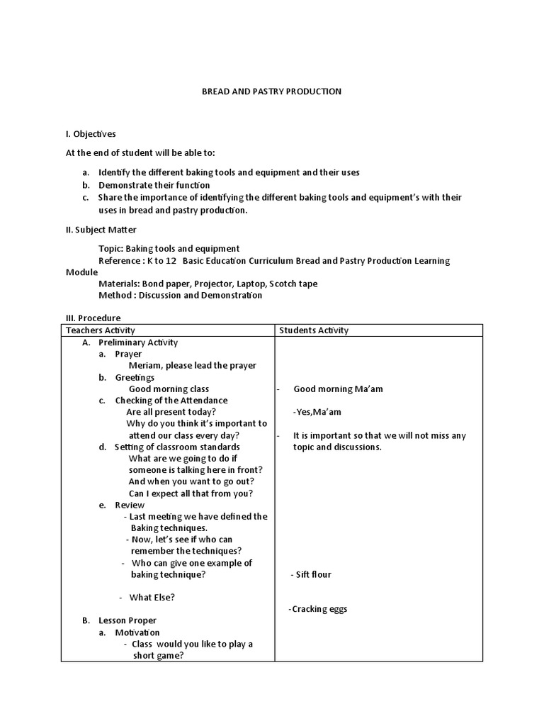 BREAD AND PASTRY PRODUCTION DEMO DLP Q2 Modified For Gifted | PDF | Baking | Breads
