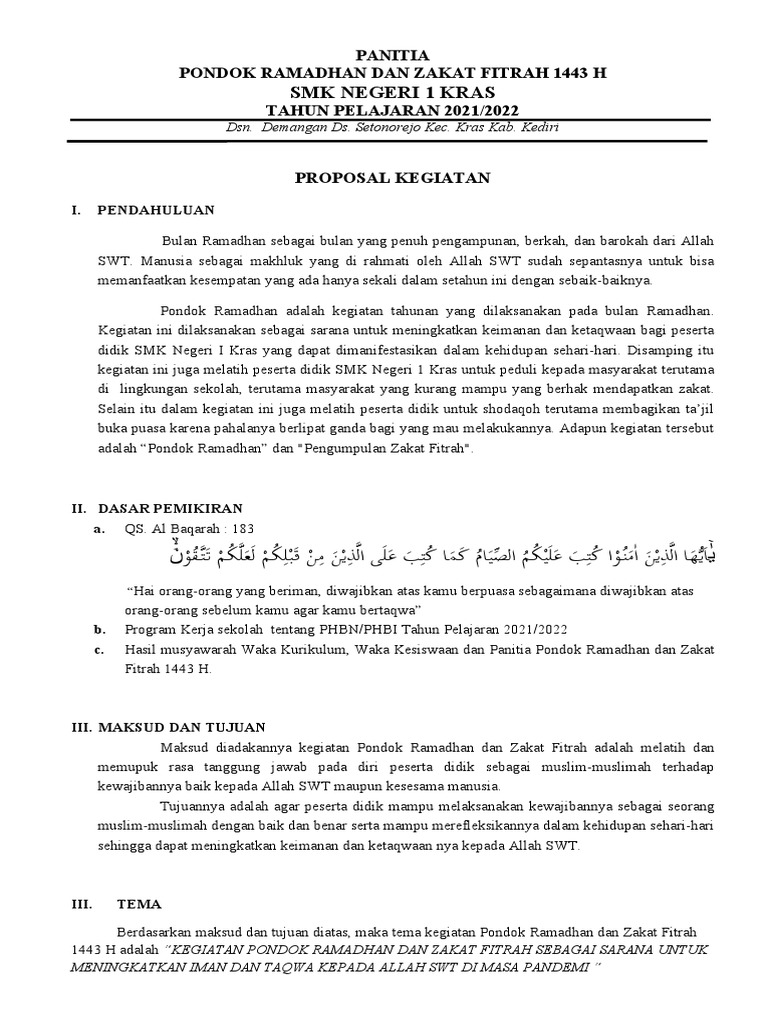 Proposal Pondok Ramadhan 1443 H | PDF